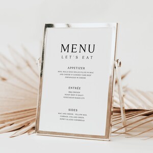 Menu Sign Template, Table Menu Sign, Wedding Menu Template, Elegant ...