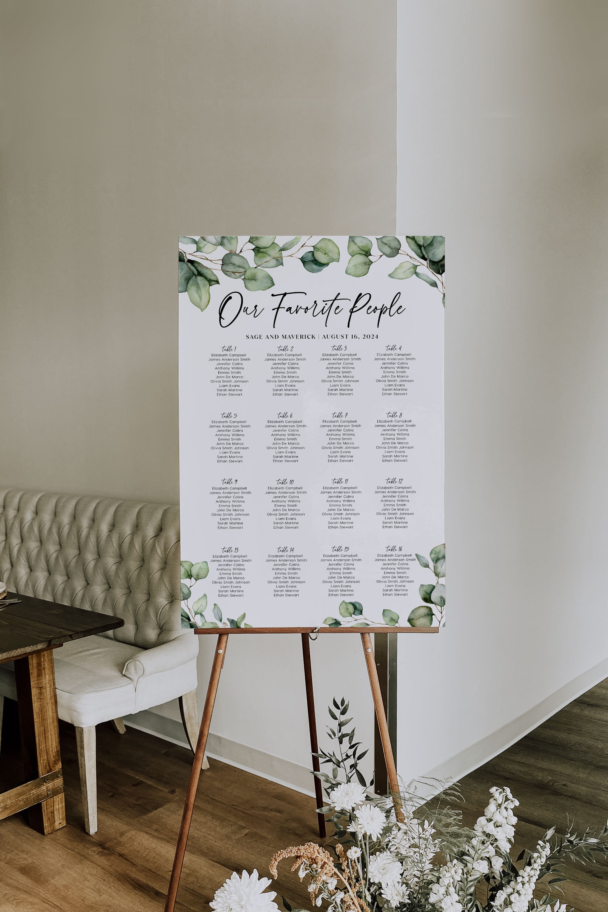 Greenery Floral Seating Chart Template Wedding Seating Chart - Etsy