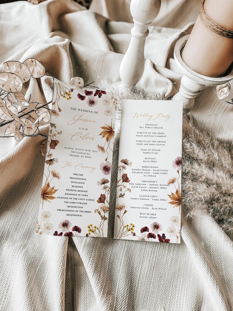 Wedding Program Template Boho Ceremony Program Wildflower - Etsy