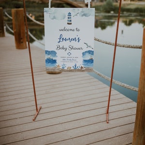 Nautical Welcome Sign, Nautical Baby Shower Sign, Welcome Sign Baby ...