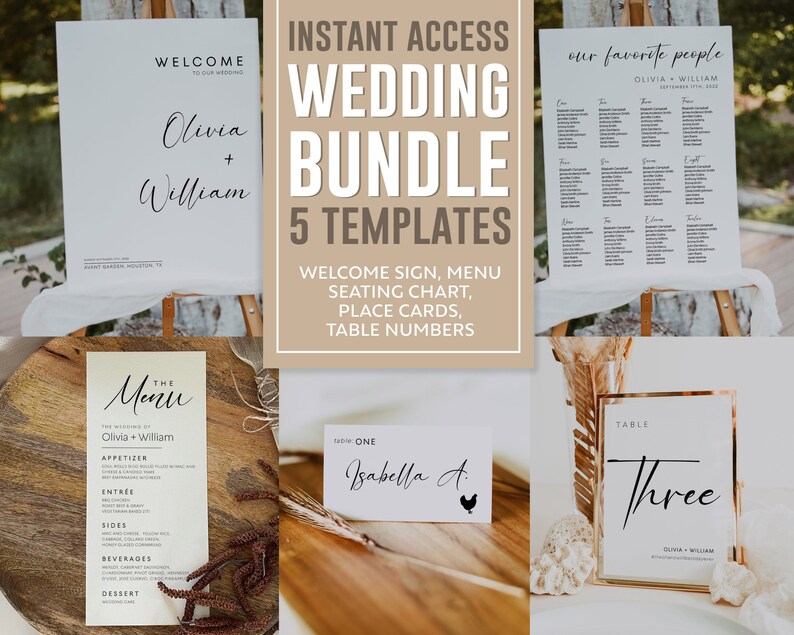 Modern Wedding Bundle 5 Templates Bundle Seating Chart - Etsy