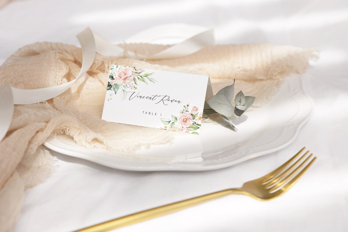 Flower Place Cards Wedding Place Card Template Roses and - Etsy