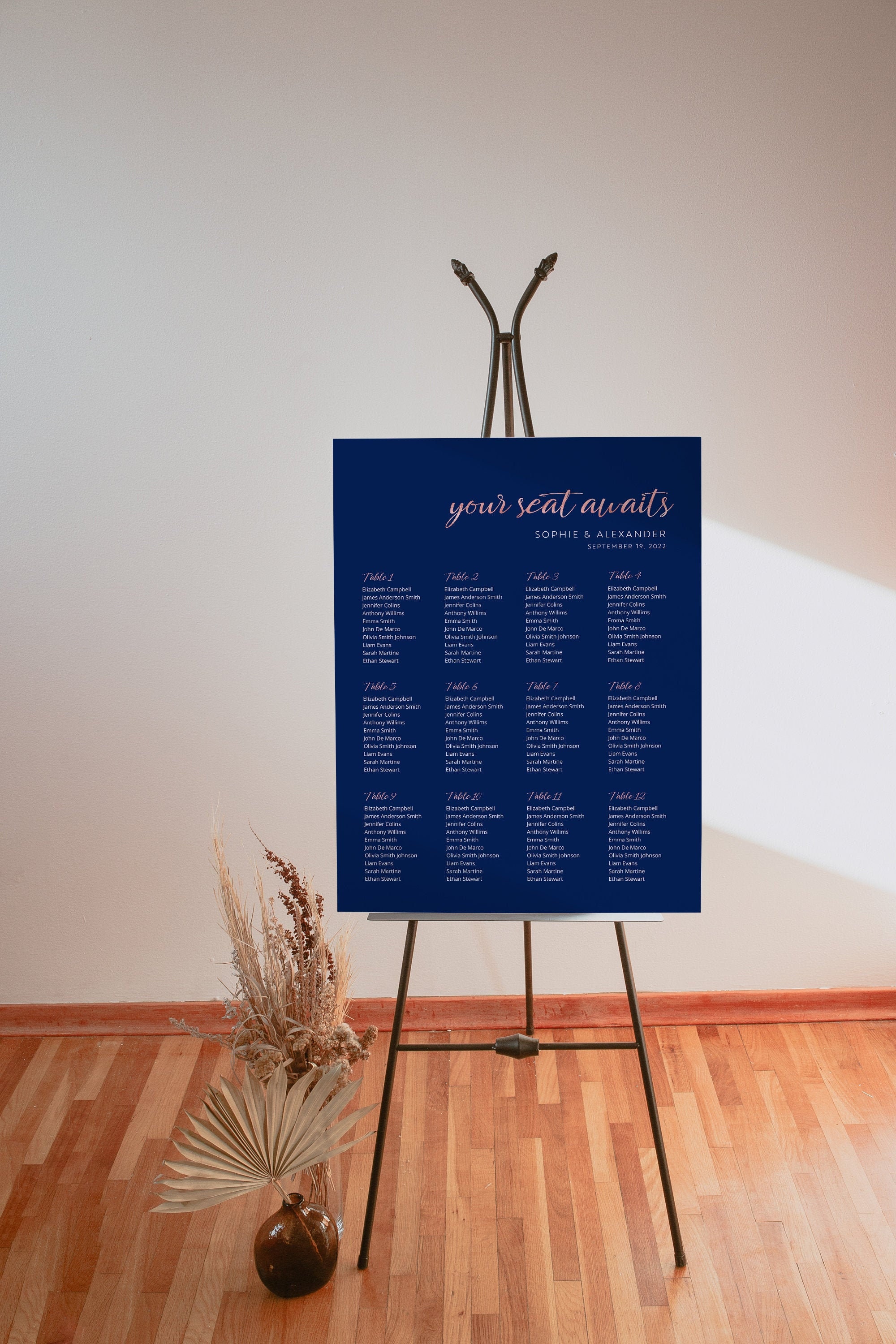 Navy Rose Gold Seating Chart Wedding Seating Plan Template | Etsy