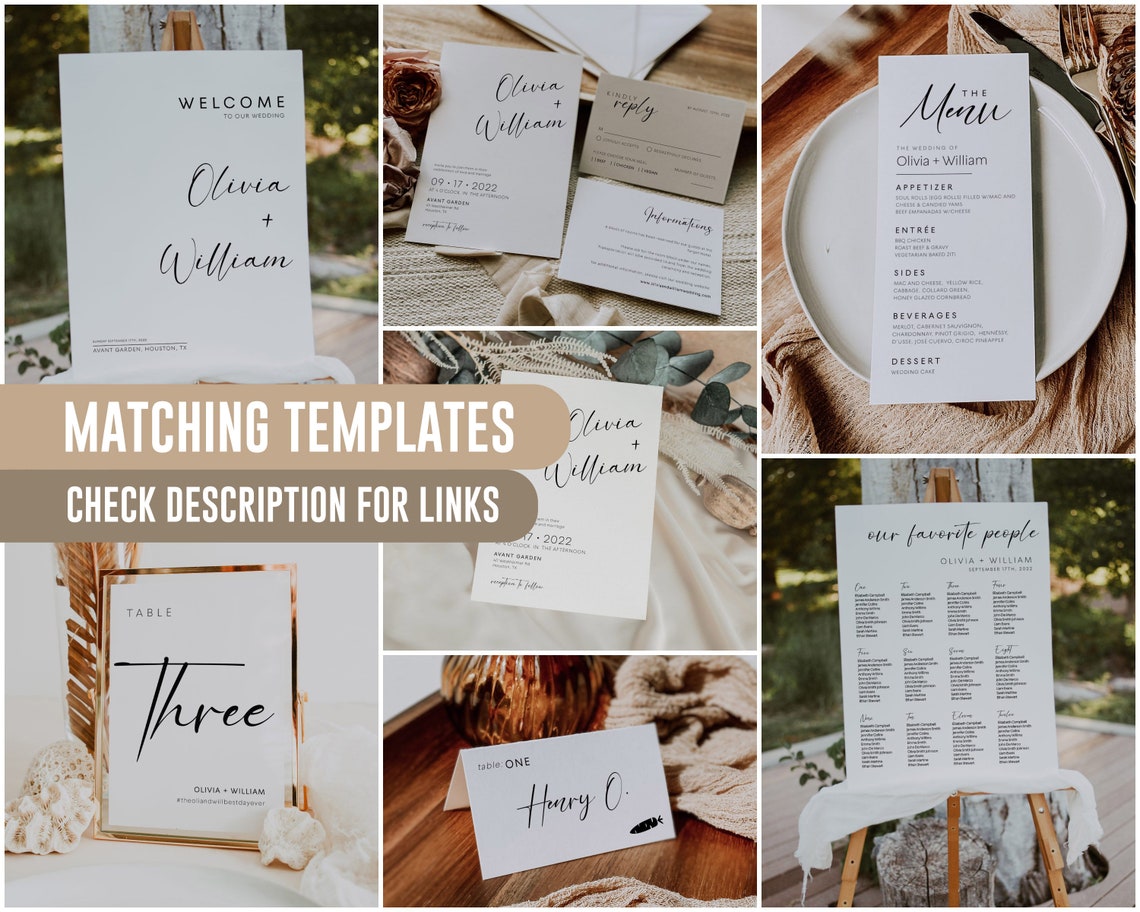 Modern wedding menu template Menu cards template Boho | Etsy