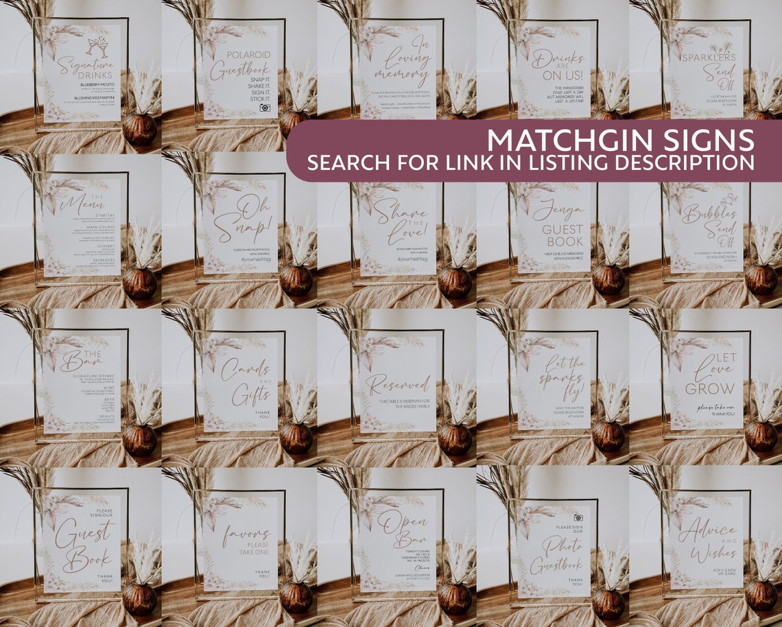 Wedding tag template Pampas grass tag Wedding hang tag | Etsy