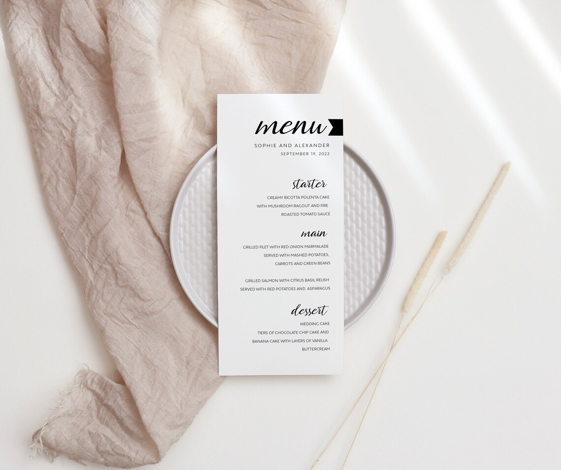 Menu Card Template Simple Menu Template Instant Download - Etsy