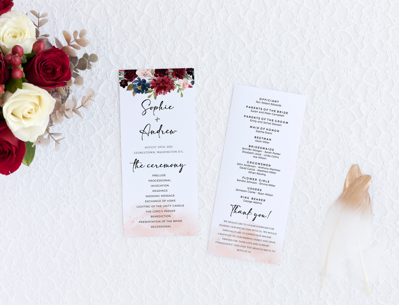 Program Template Wedding Rustic Wedding Program Burgundy - Etsy