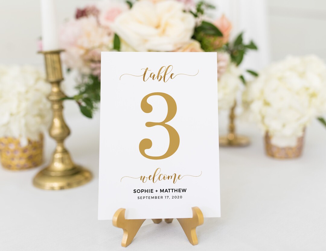Gold Table Numbers, Wedding Table Numbers Printable, Table Numbers ...