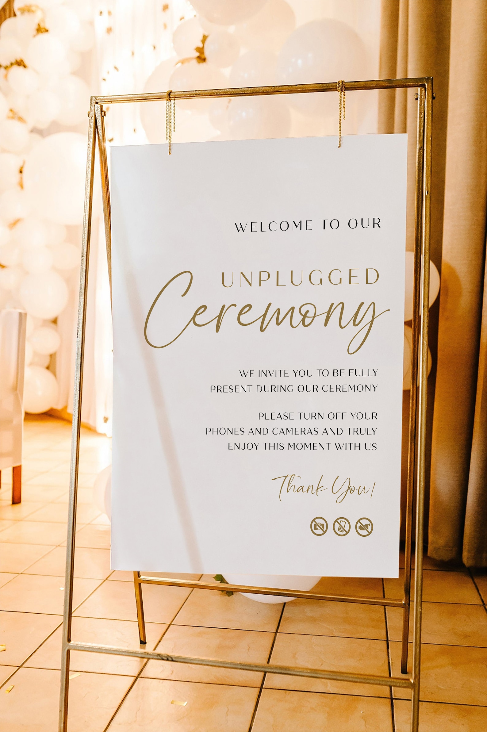 Unplugged Ceremony Sign Wedding Unplugged Sign Gold | Etsy