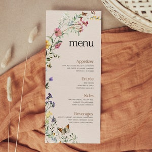 Menu Card Wedding, Menu Cards Template, Beige Wildflower Menu Cards ...