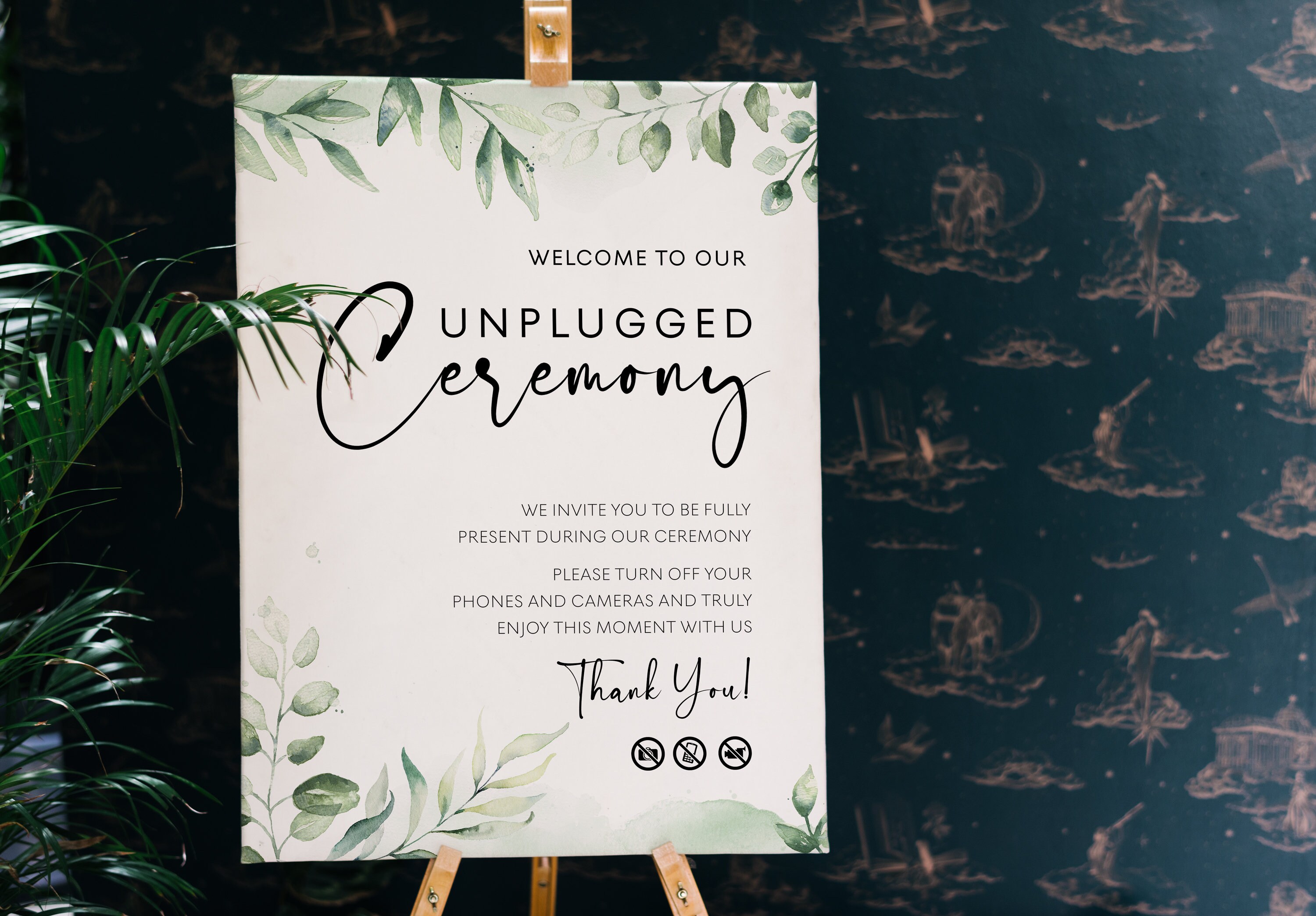 Unplugged Ceremony Sign Wedding Unplugged Sign Greenery | Etsy