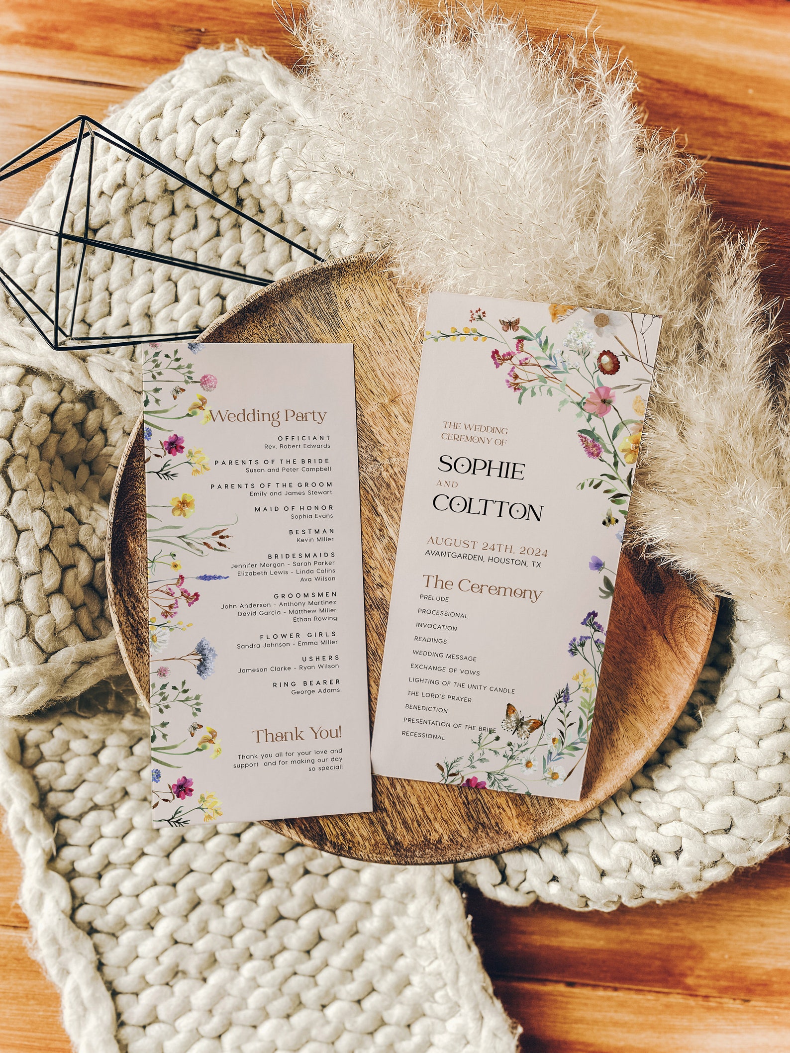 Wedding Ceremony Program, Wedding Party Program Cards, Boho Wedding ...