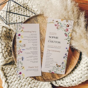 Wedding Ceremony Program, Wedding Party Program Cards, Boho Wedding Program Template, Beige ...