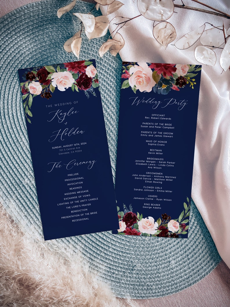 Wedding Program Template Navy Program Cards Bohemian Blush | Etsy
