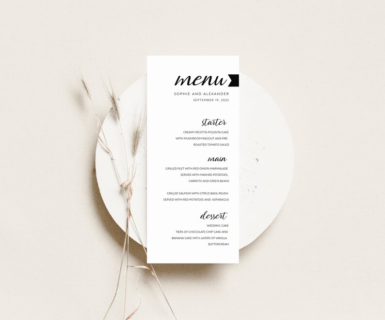 Menu Card Template Simple Menu Template Instant Download - Etsy