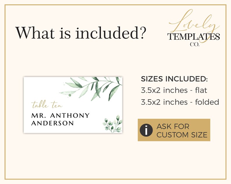 Greenery Place Card Template Gold Place Cards Template - Etsy
