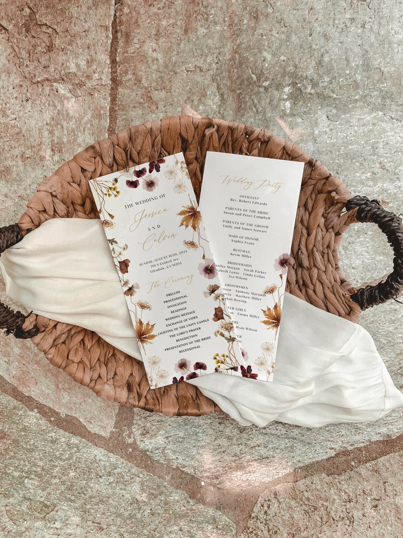Wedding Program Template Boho Ceremony Program Wildflower - Etsy