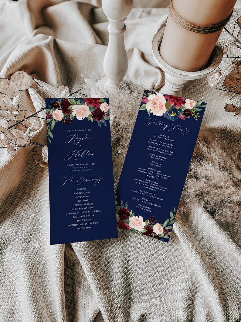 Wedding Program Template Navy Program Cards Bohemian Blush | Etsy
