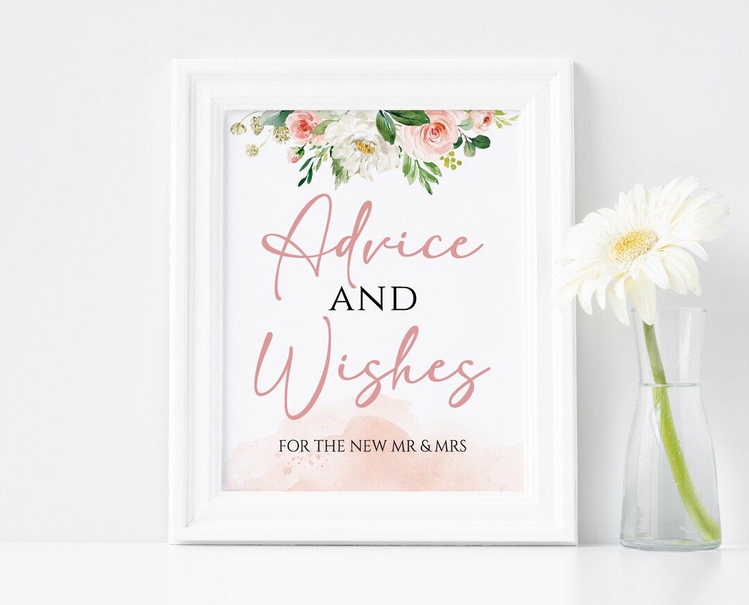 Advice and Wishes Wedding Sign, Wedding Signs Greenery and Blush ...