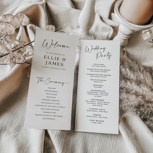 Wedding Ceremony Program Cards, Simple Wedding Program Template, Modern ...