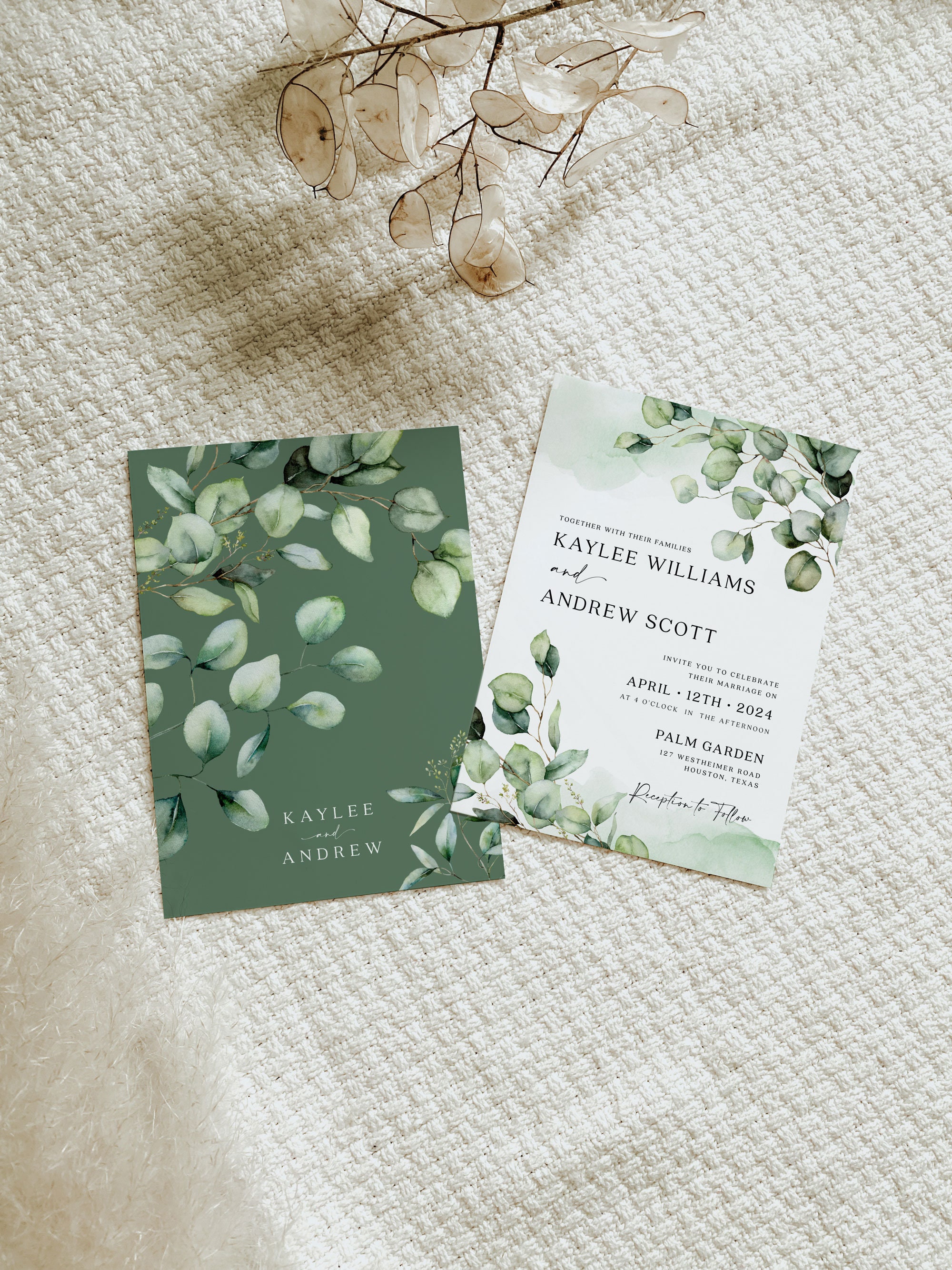 Greenery Wedding Invitation Template Wedding Invitation | Etsy