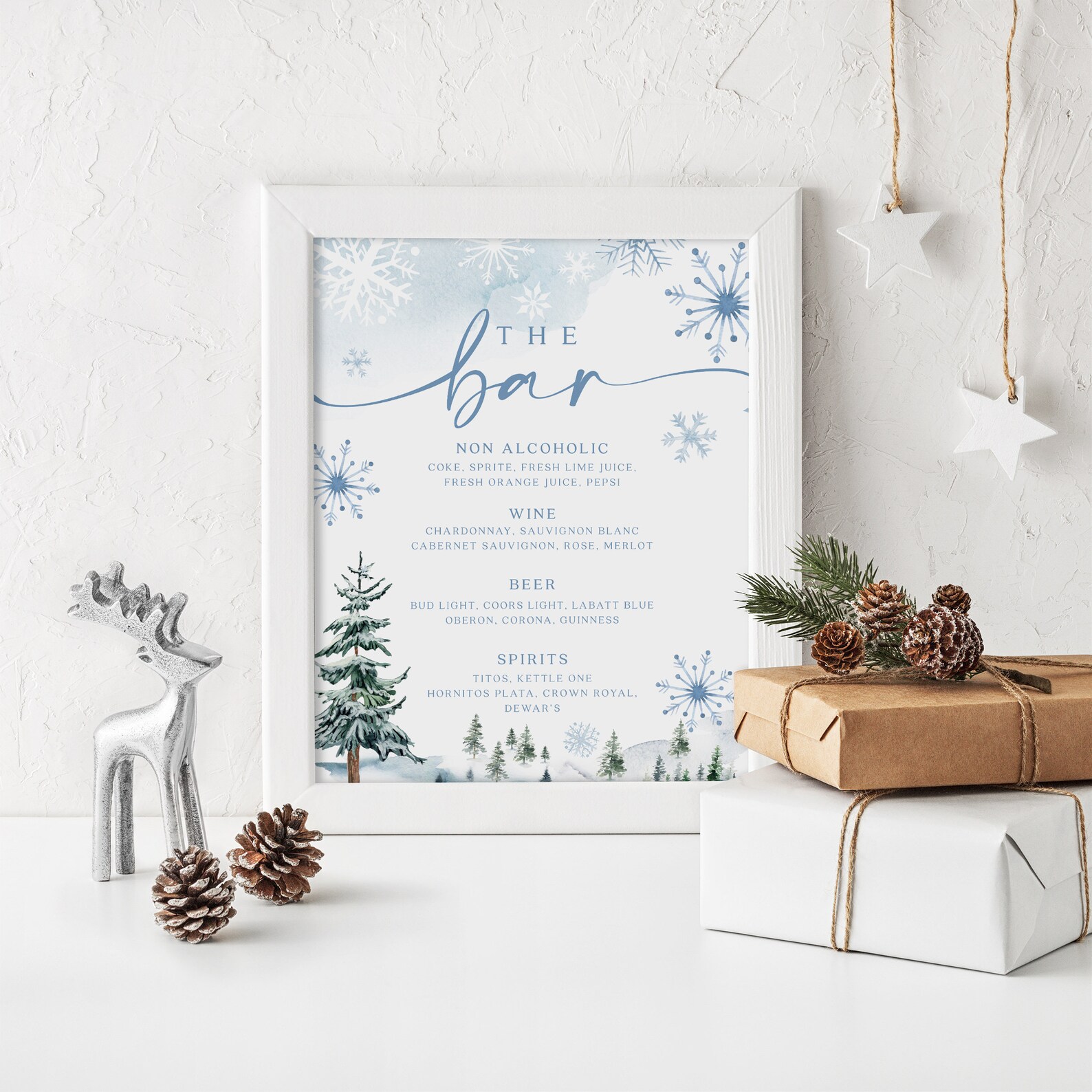 Bar Menu Table Sign Drinks Bar Sign Winter Wonderland Bar - Etsy