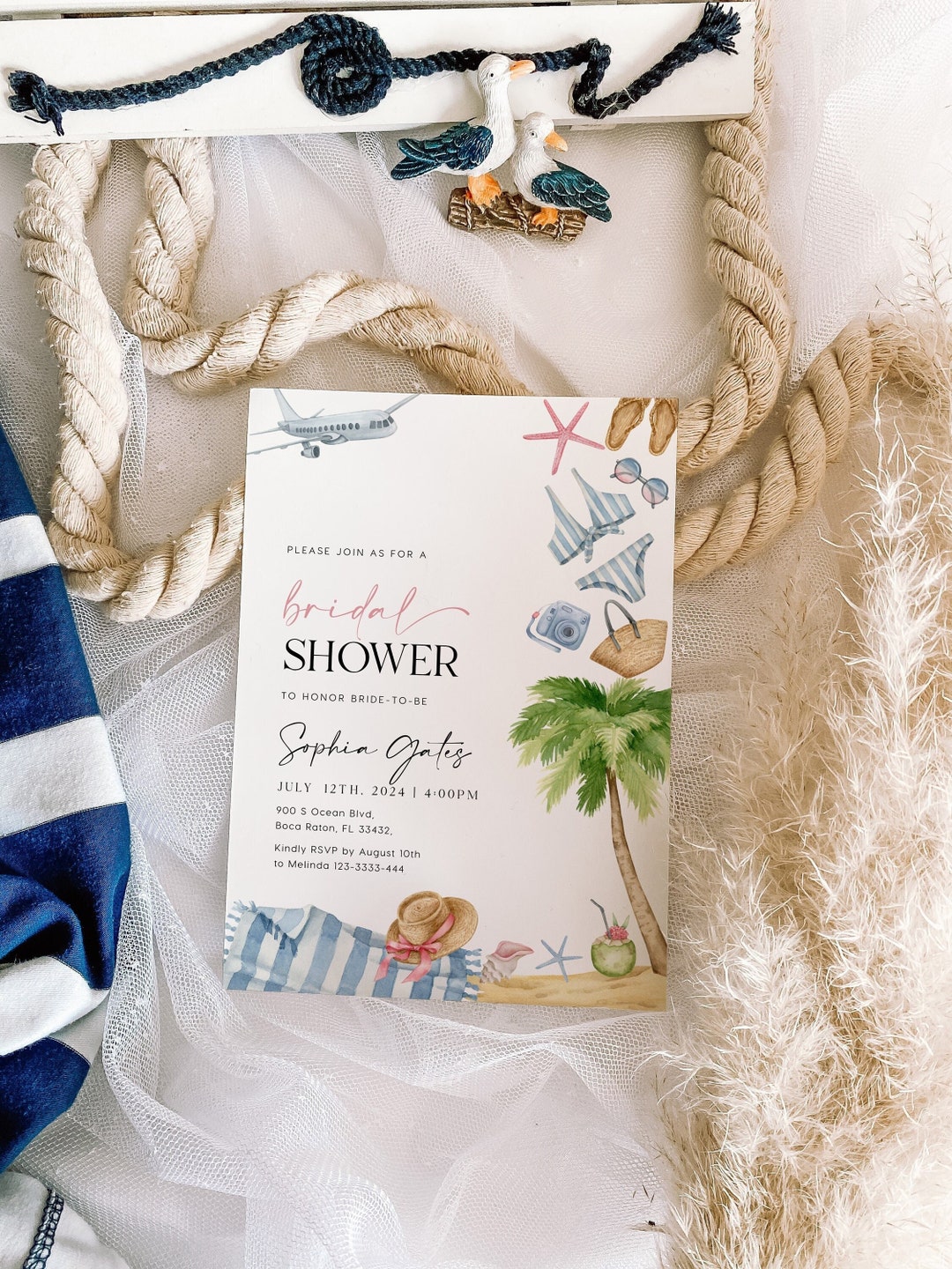 Beach Bridal Shower Invitation, Tropical Beach Destination Bridal ...