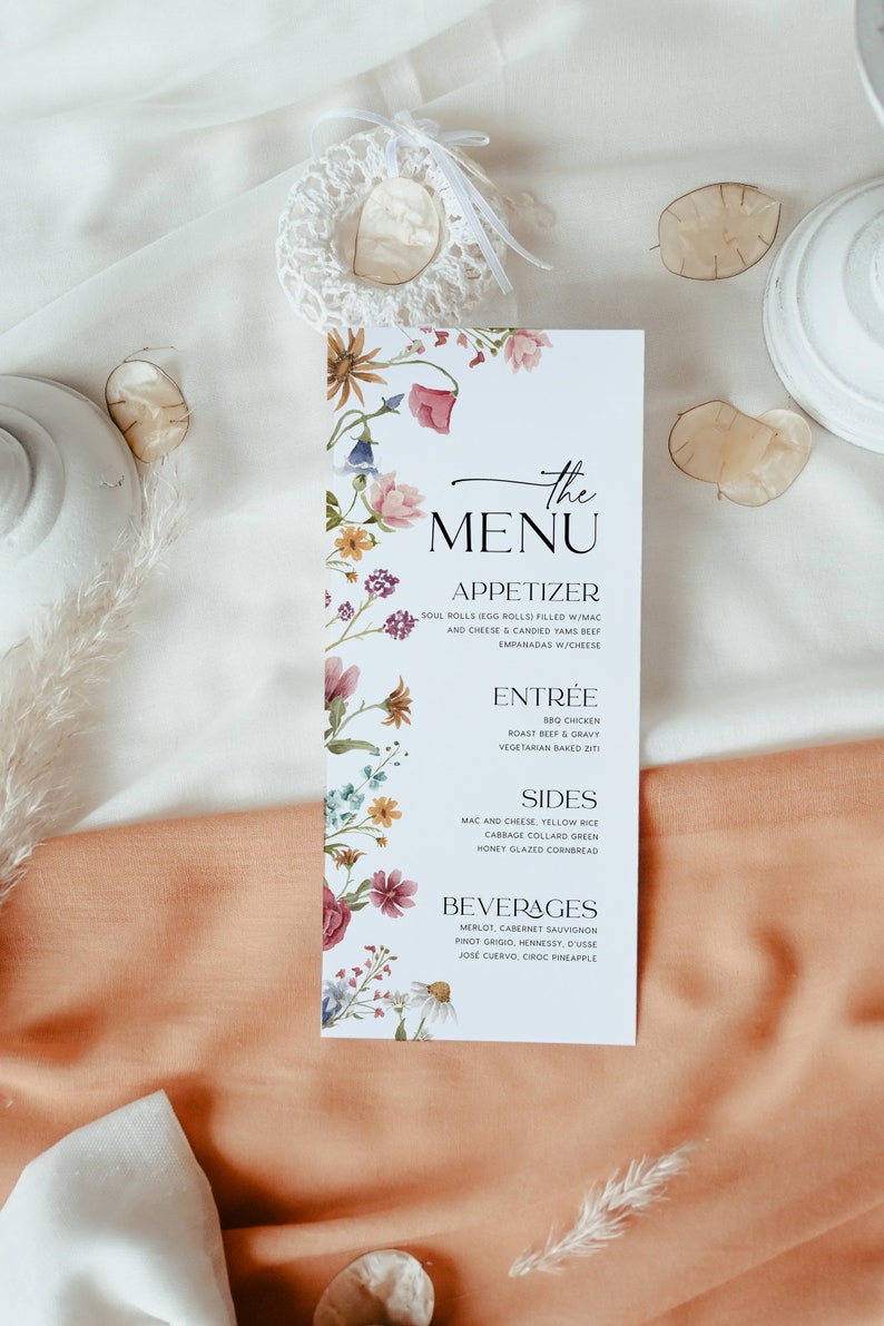 Wedding Menu Template Colorful Floral Menu Cards Boho - Etsy