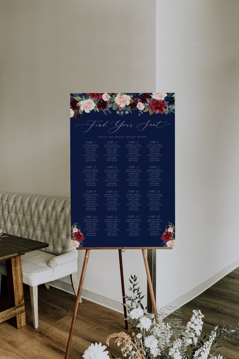 Seating Chart Wedding Navy Seating Chart Sign Navy Wedding - Etsy