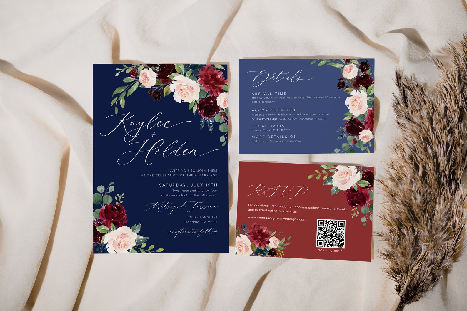 Navy Wedding Invitation Set Navy Invitation Template Navy - Etsy