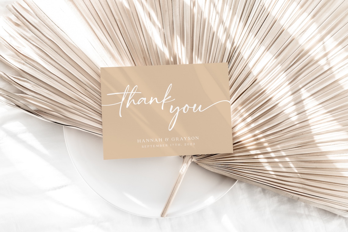 Beige Thank You Card Thank You Card Template Boho Thank You - Etsy