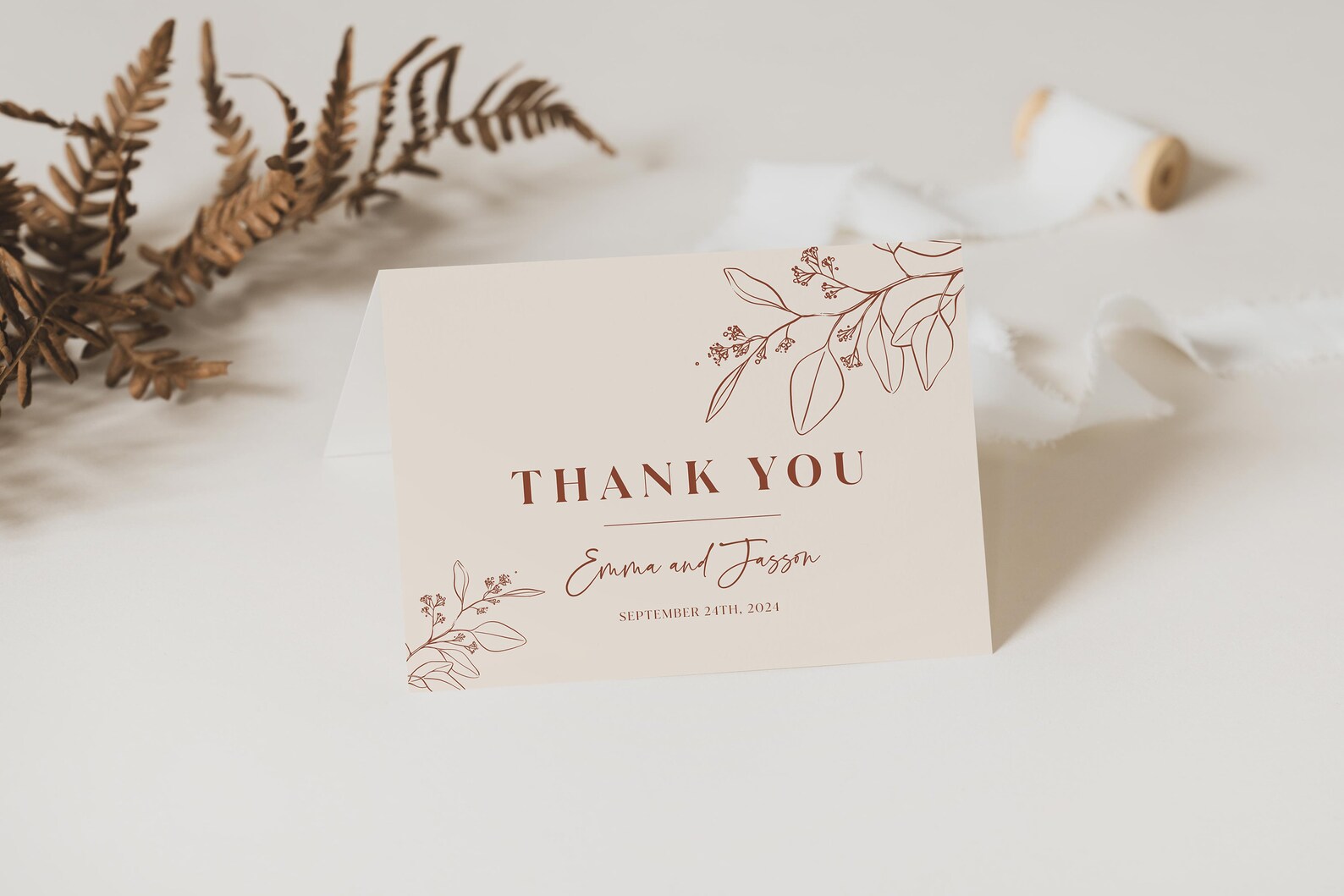 Thank You Cards Boho Floral Thank You Card Template - Etsy