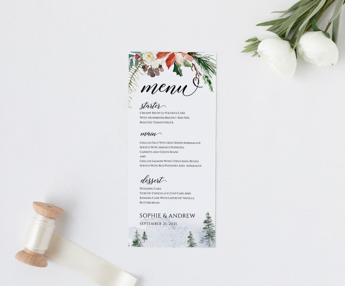 Winter Menu Template Wedding Menu Template Winter Wedding - Etsy
