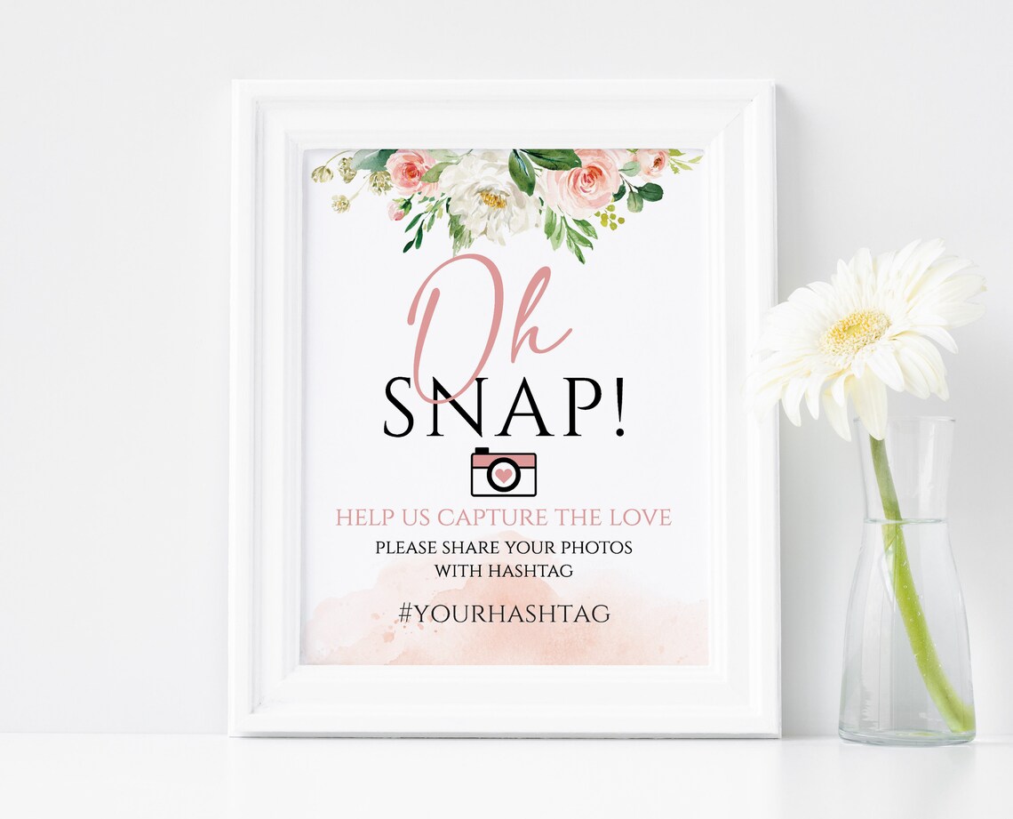 Hashtag Wedding Sign Oh Snap Sign Template Greenery and - Etsy