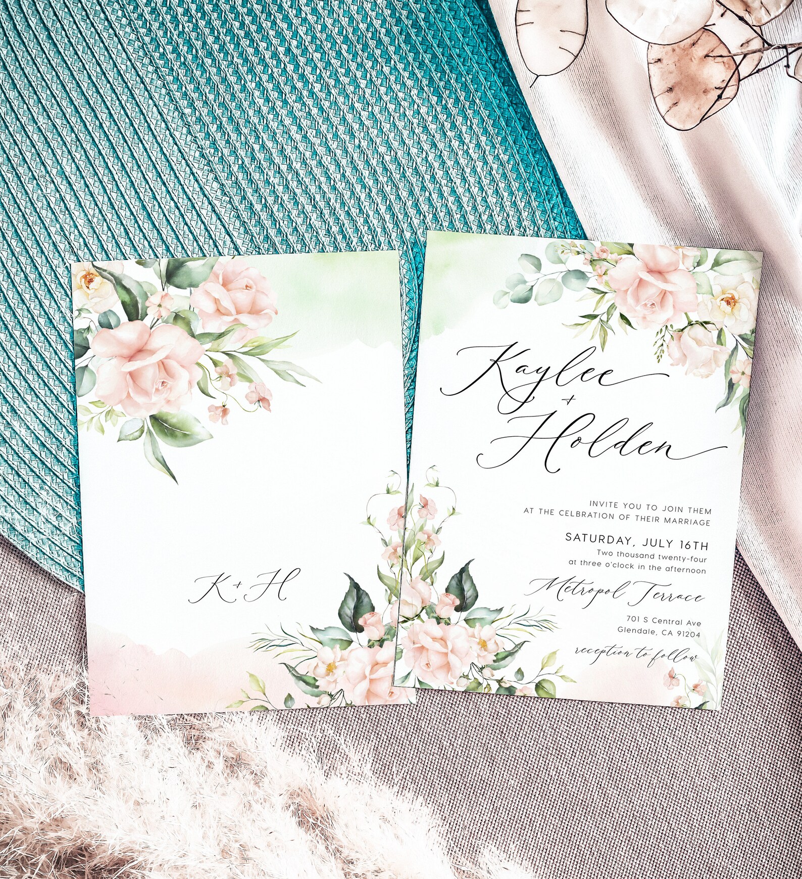 Floral Invitation Set Wedding Invitation Template With Flower | Etsy