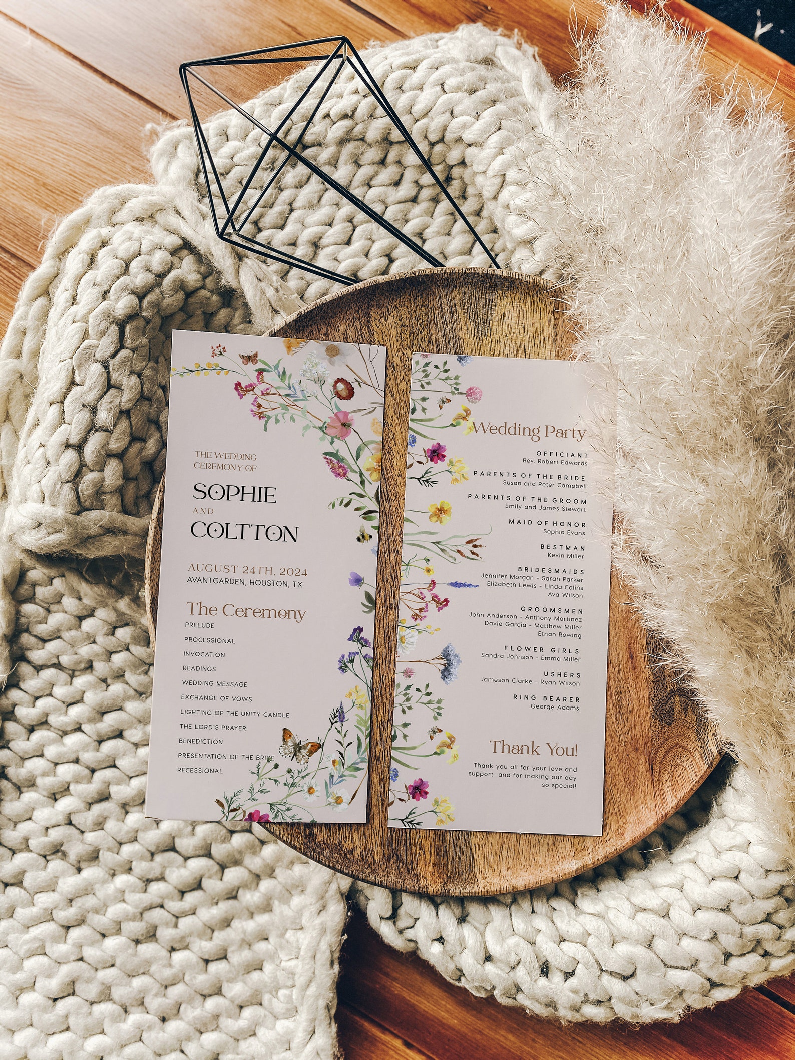 Wedding Ceremony Program, Wedding Party Program Cards, Boho Wedding ...