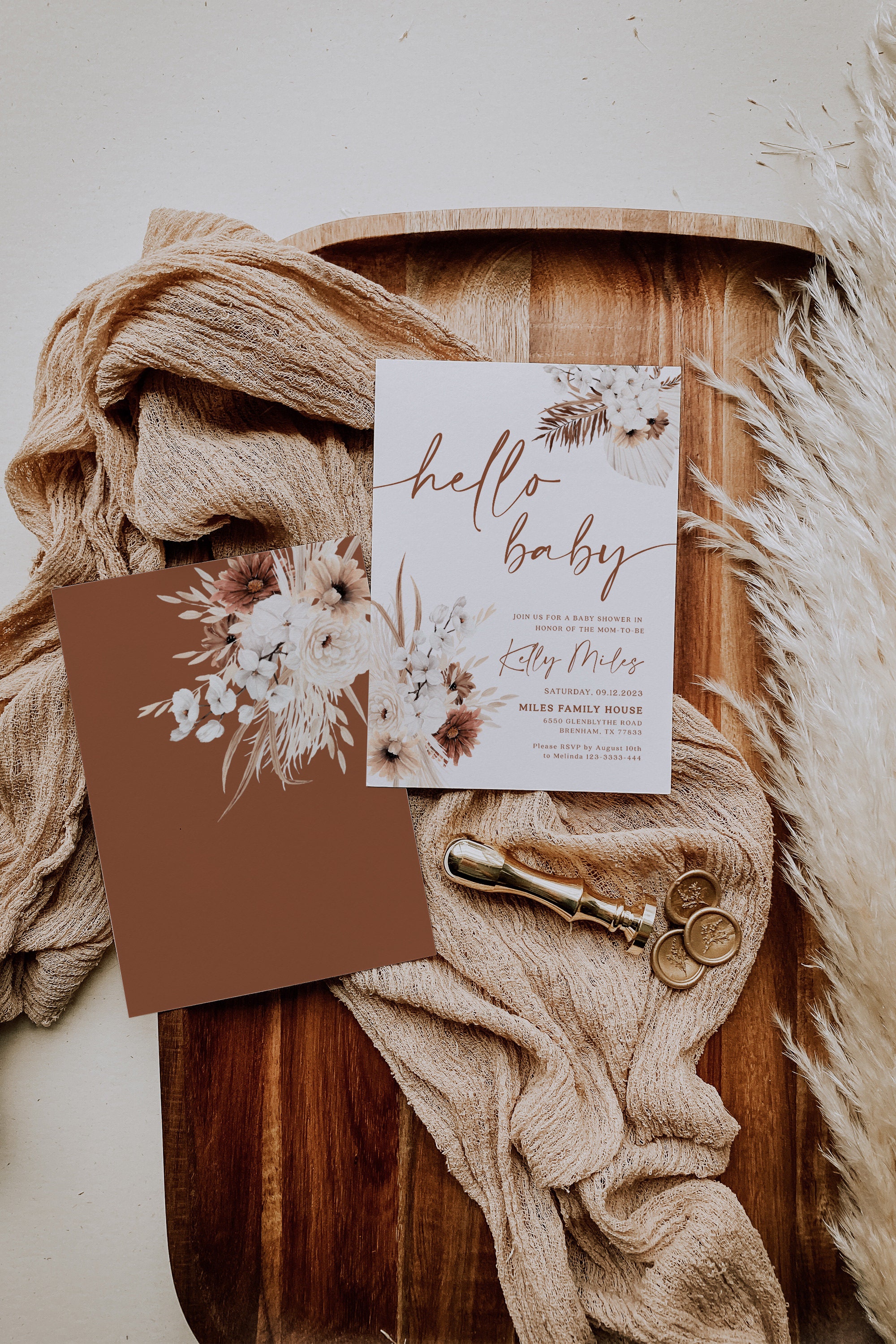 Hello Baby Invitation Baby Shower Invitation Template Pampas - Etsy