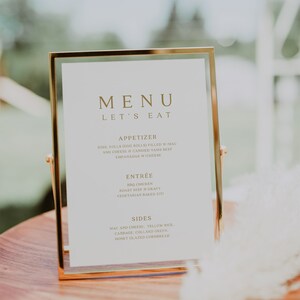 Gold Menu Sign Template, Table Menu Sign, Wedding Menu Template, Gold ...