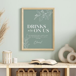 Drinks Are on Us Sign, Open Bar Sign, Floral Wedding Sign, Botanical ...
