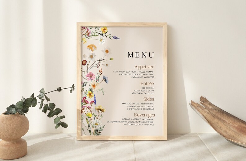 Wedding Menu Sign Boho Menu Sign Template Editable Floral - Etsy