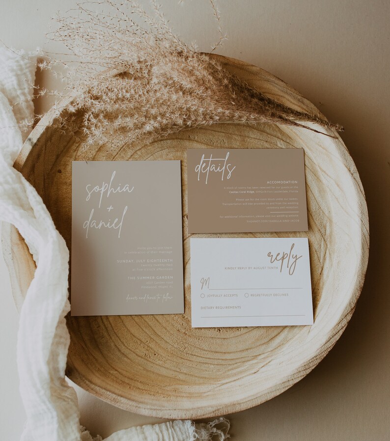 Beige Invitation Suite Cream Wedding Invitation Set Templett - Etsy