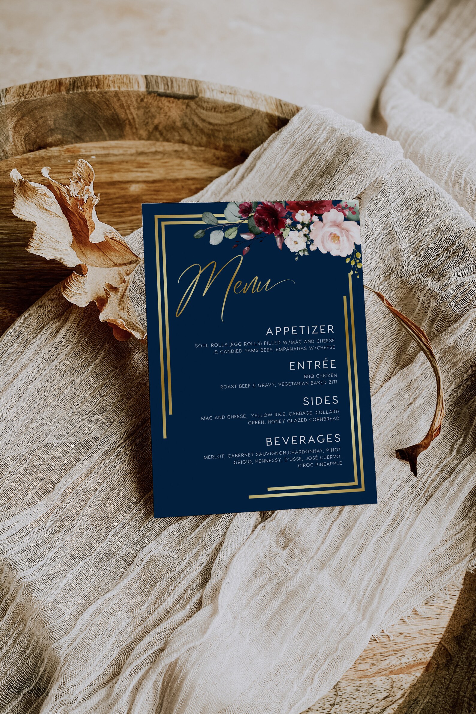 Navy Gold Menu Navy Menu Sign Table Menu Sign Wedding Menu - Etsy