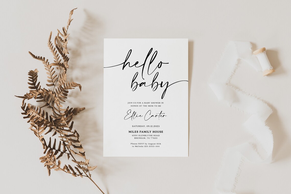Hello Baby Invitation Baby Shower Invitation Template Modern | Etsy