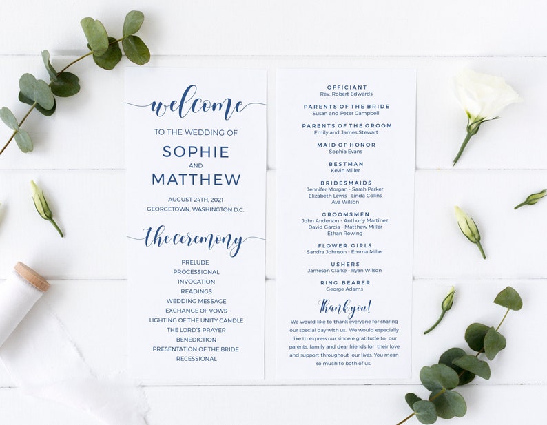 Wedding Program Ceremony Program Template Order of Service - Etsy