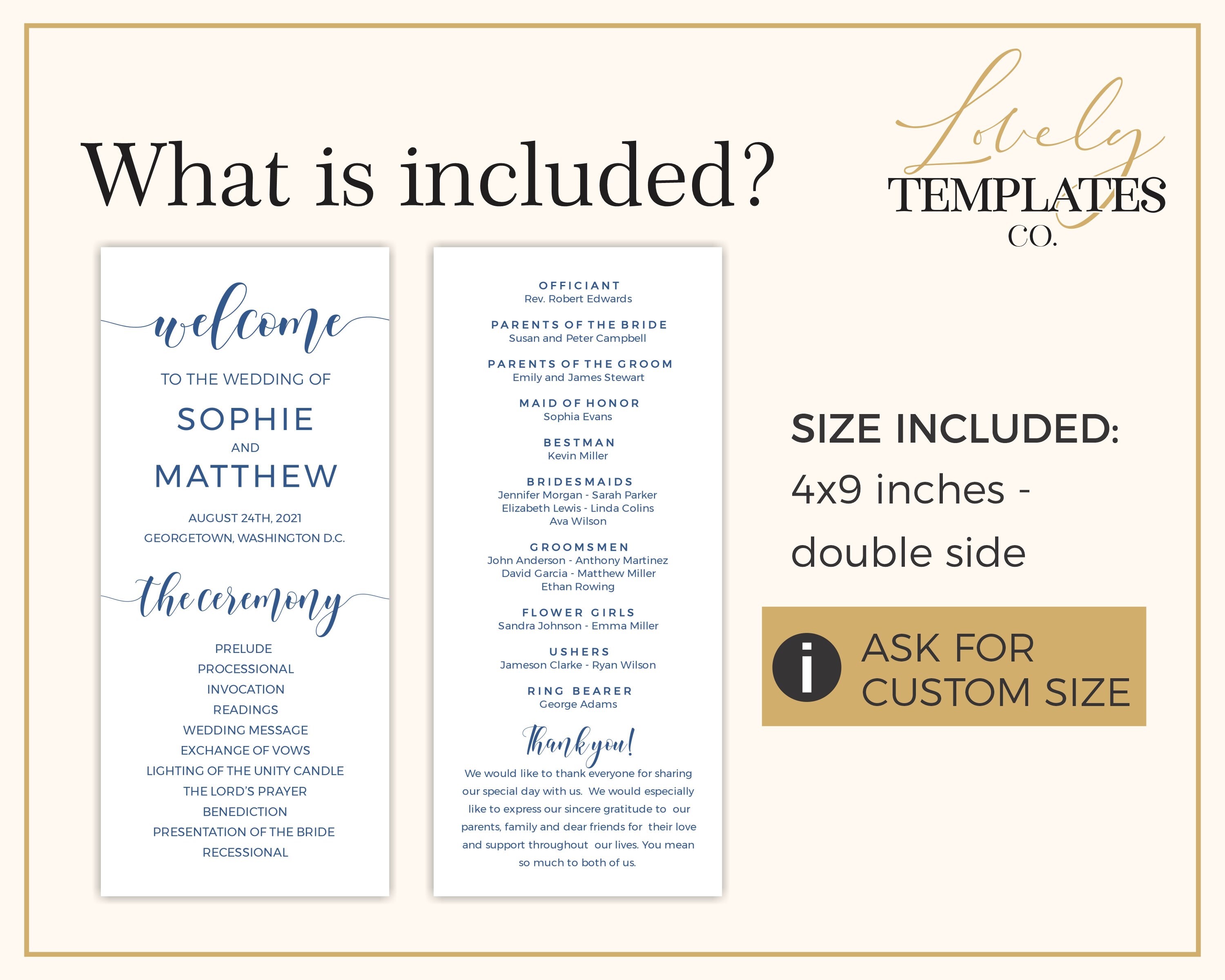 Wedding Program Ceremony Program Template Order of Service - Etsy