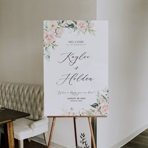 Wedding Welcome Sign With Flower, Roses and Greenery Floral, Flower ...