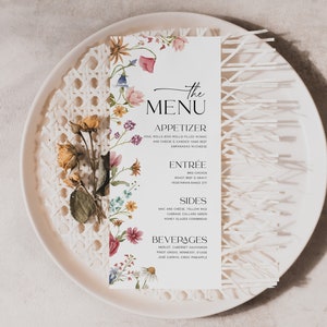 Wedding Menu Template, Colorful Floral Menu Cards, Boho Wildflower Menu ...