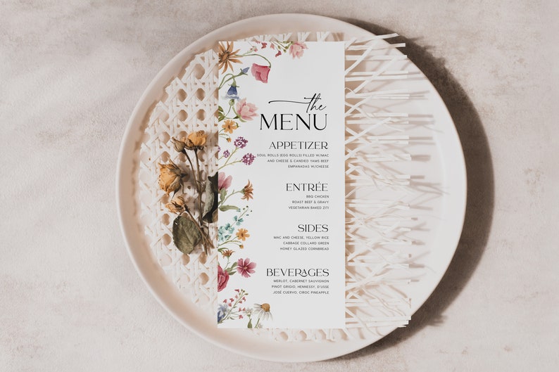 Wedding Menu Template Colorful Floral Menu Cards Boho - Etsy