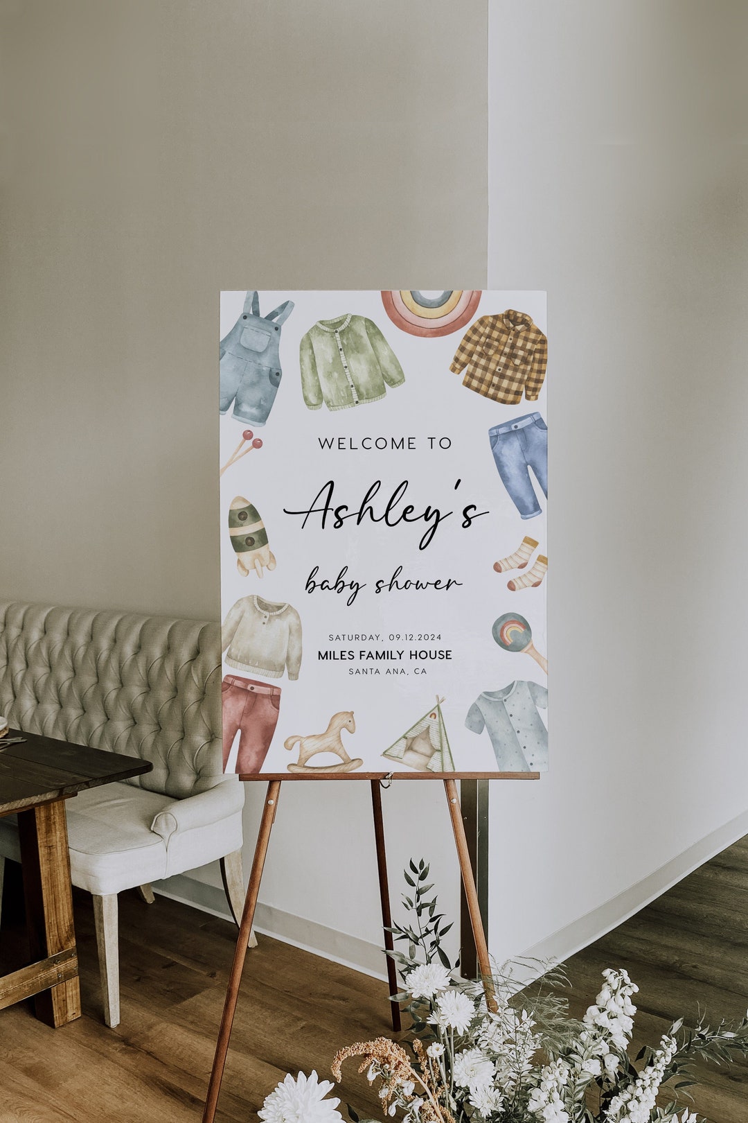 Welcome Sign Template, Baby Shower Welcome Board, Baby Clothes ...