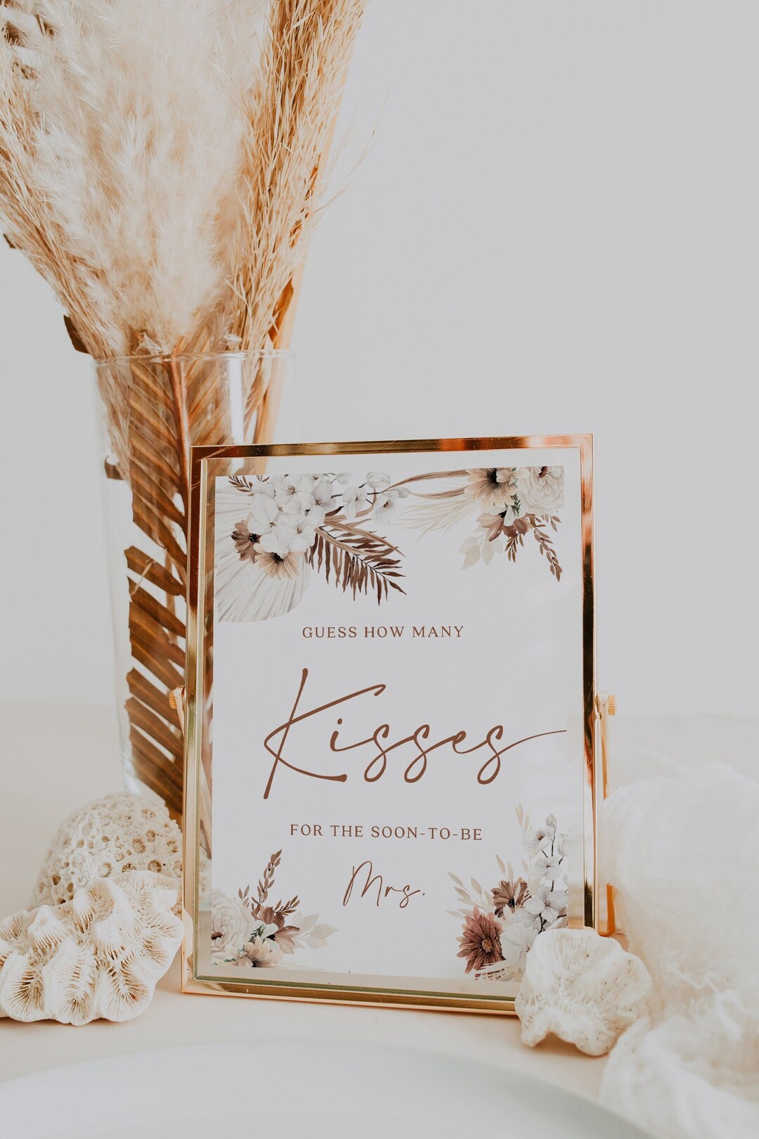 How Many Kisses Sign, Bridal Shower Sign, Boho Bridal Shower ...